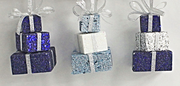 3-Layer Blue Glitter Gift Box Ornaments | Blue Christmas Ornaments ...