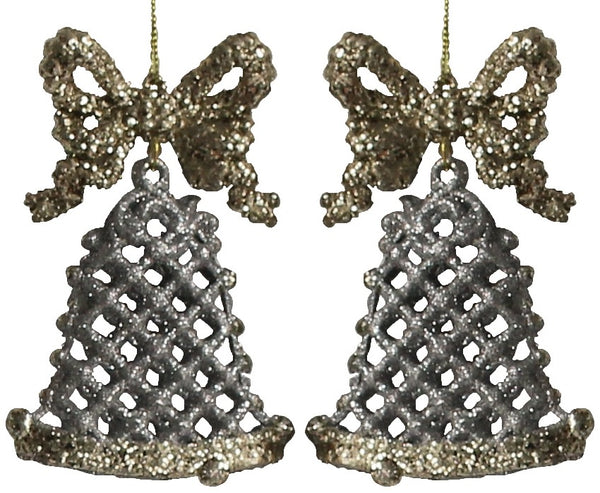 2-Pack of Gold Glitter Bell Ornaments | Glitter Ornaments | Gold Decor ...