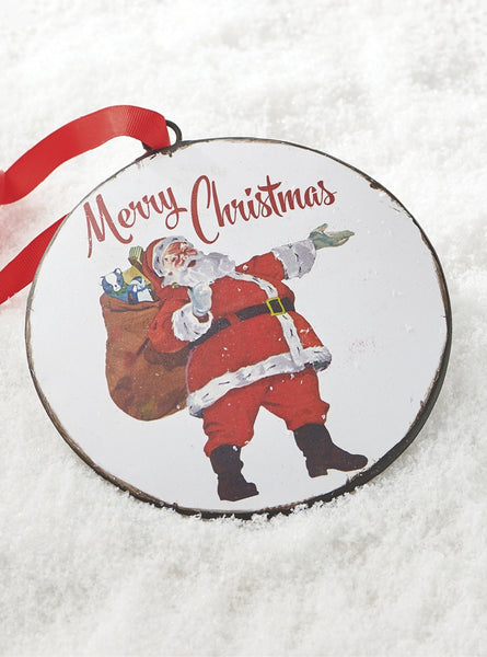 6" Merry Christmas Santa Disc Ornament