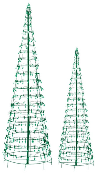 Set of 2 Wire Cone Trees with Green Twinkling LED Lights | Wire Trees ...