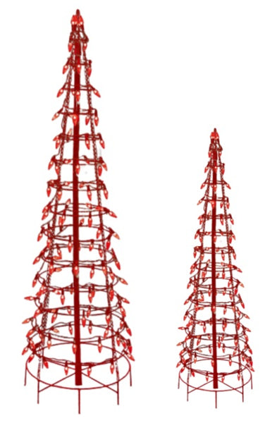 Set of 2 Wire Cone Trees with Red Twinkling LED Lights | Wire Trees ...